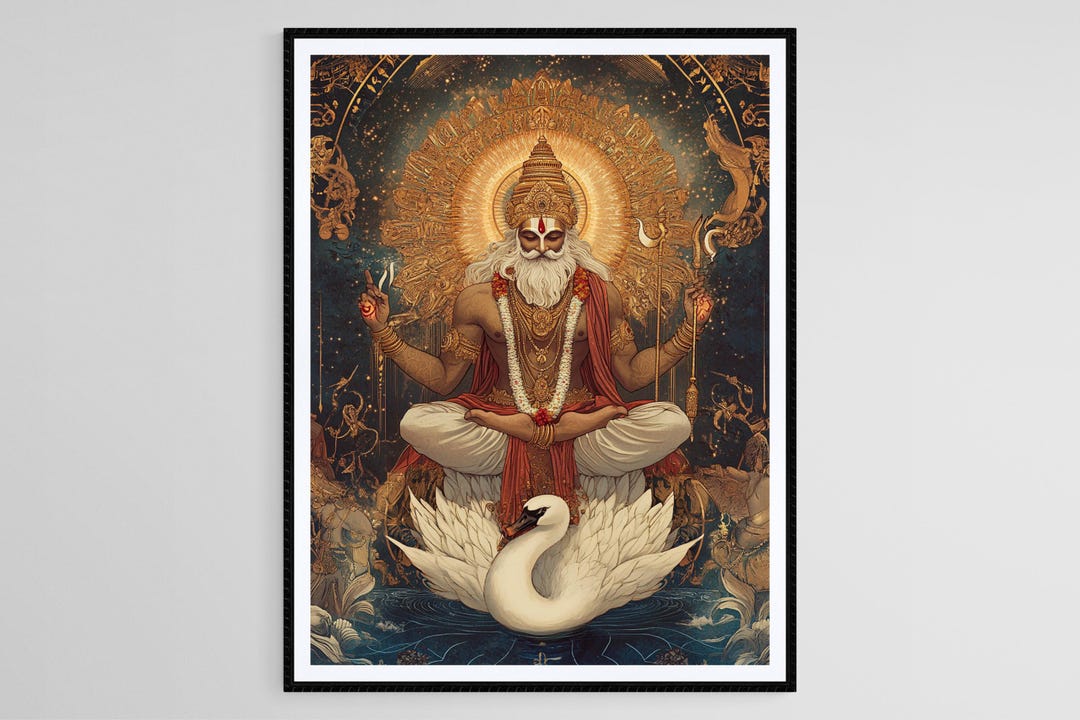 Brahma Art Print, Hindu God on Swan, Creator of the Universe ...