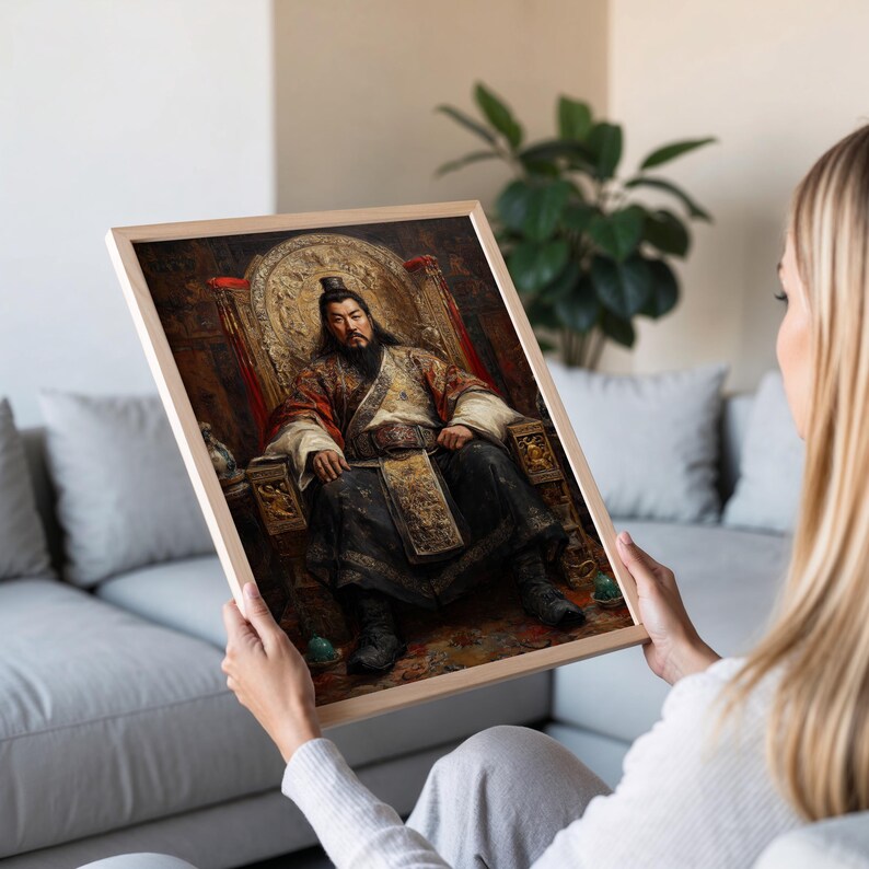Genghis Khan Portrait Art Print, Mongol Empire Unifier, Throne and ...