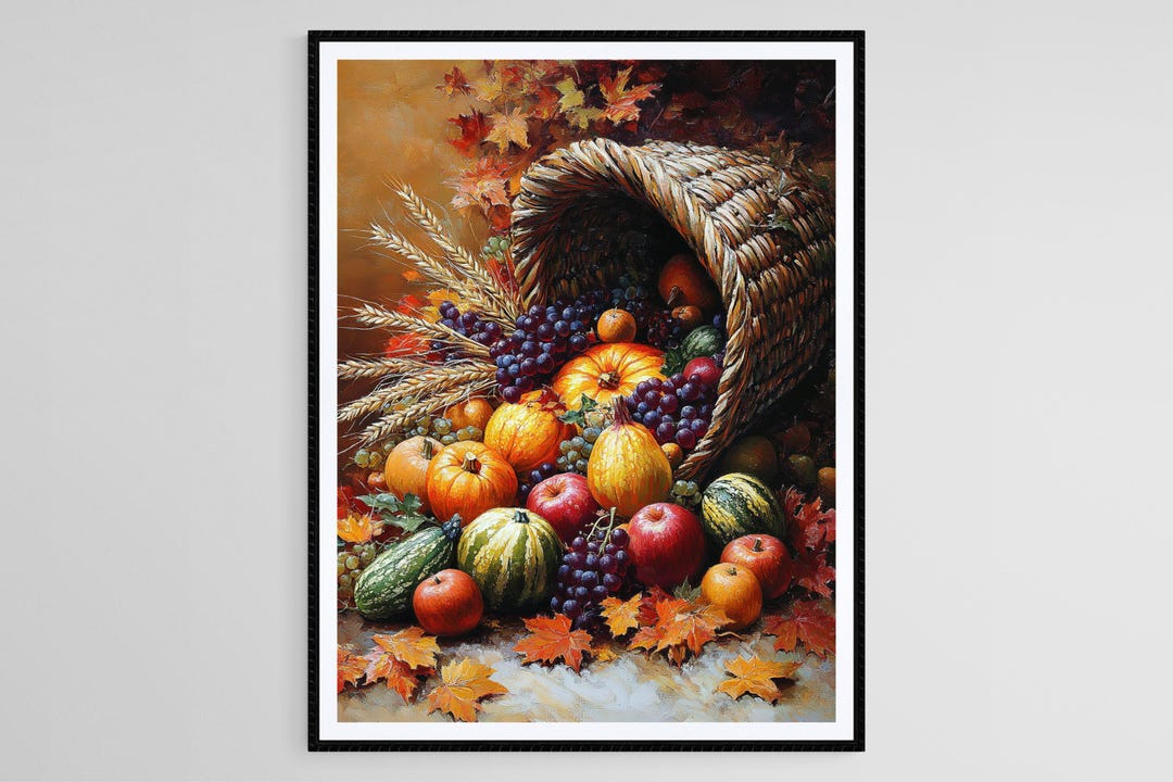 Cornucopia Autumn Harvest Art Print, Thanksgiving Decor - Etsy