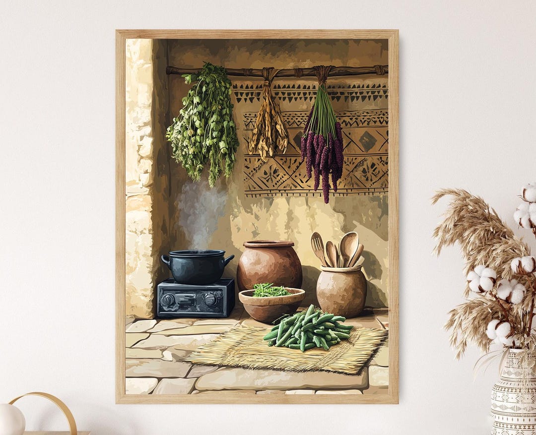 Sudanese Rustic Kitchen Art Print, Traditional Clay Water Jars, Nubian ...