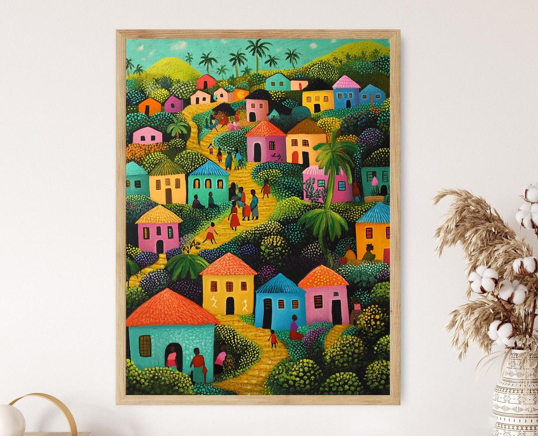 Port-au-prince Naive Art Print, Haitian Village Wall Decor - Etsy