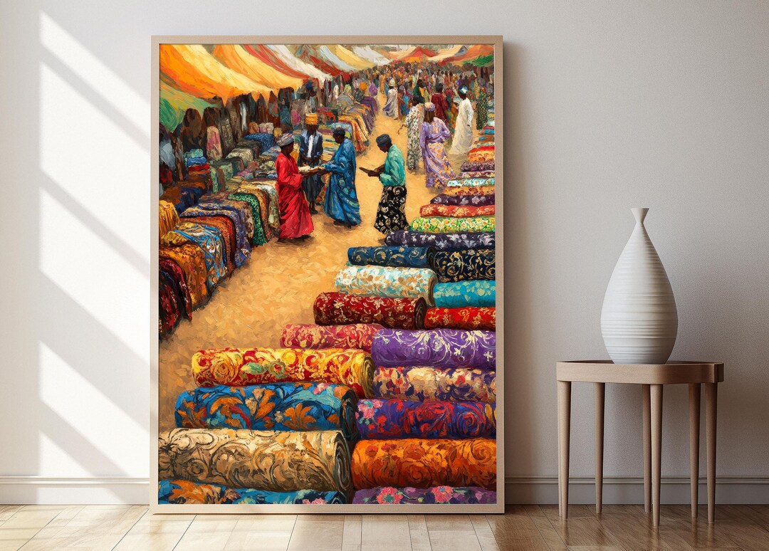 Sudanese Textile Market Art Print, African Fabric Scene, Colorful Sudan ...
