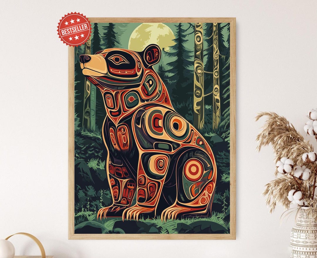 Haida Bear Art Print, Formline Style, Strength and Protection, Forest ...