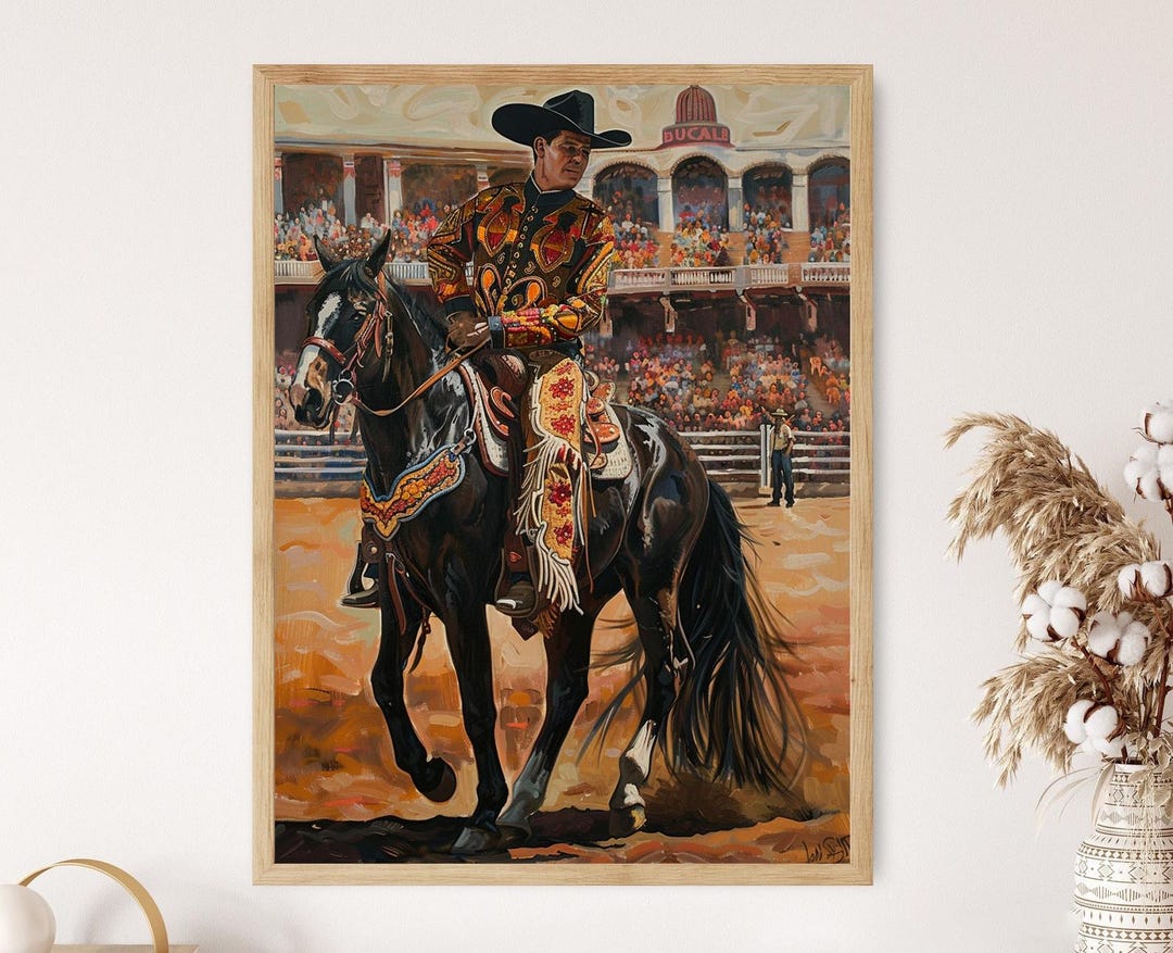 Charro on Horseback Art Print - Authentic Rodeo Scene Wall Decor ...