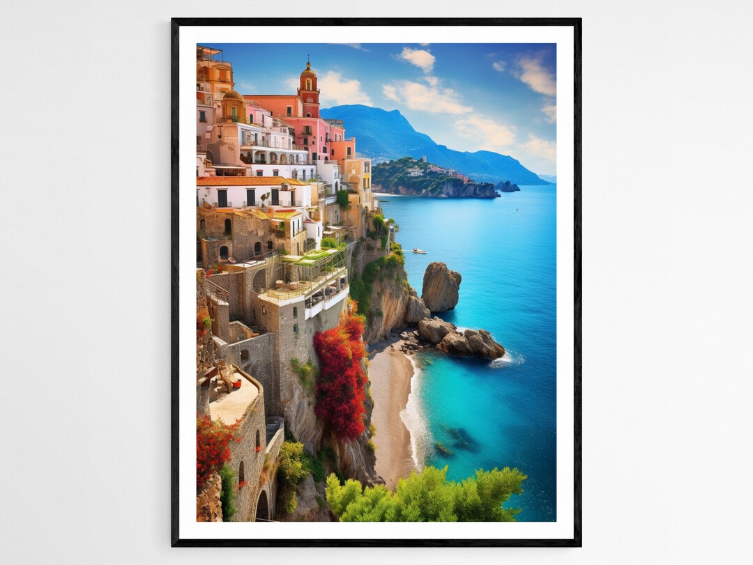 Cliffside Amalfi Poster, Scenic Italy Coastline Art, Office Decor ...