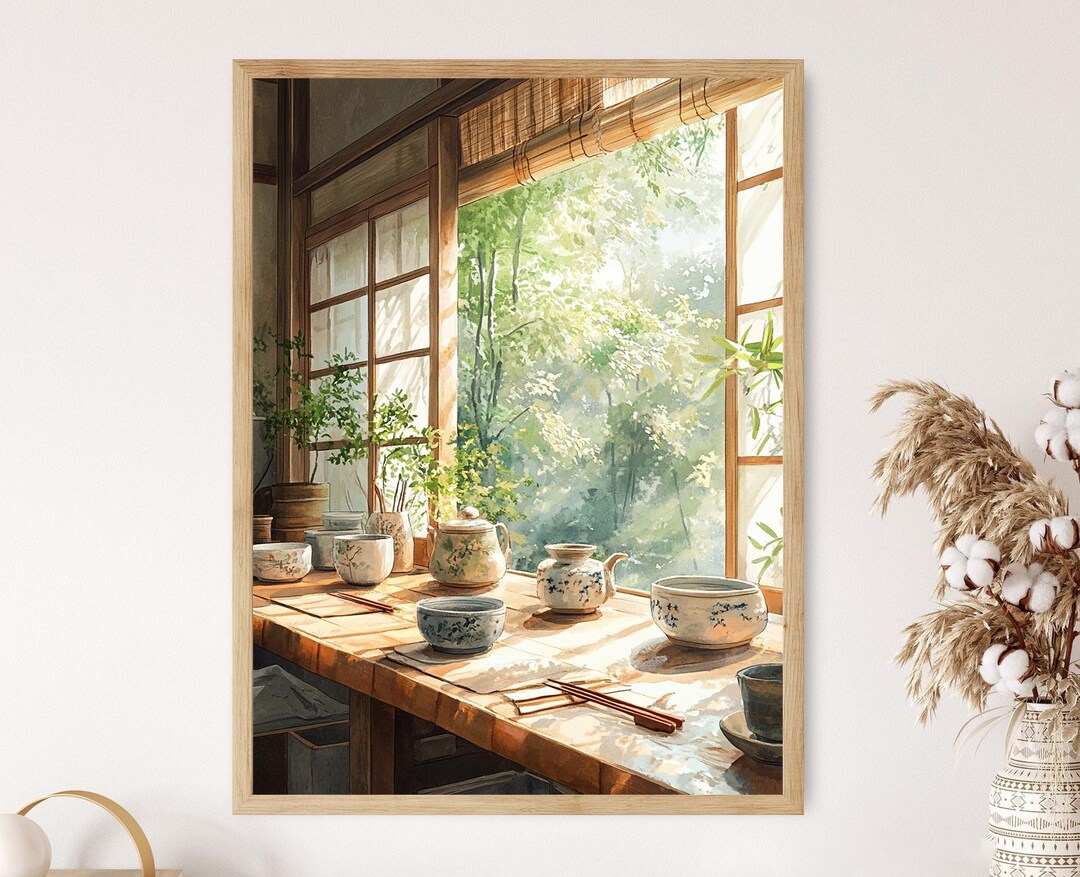 Japanese Kitchen Art Print, Traditional Ceramics and Bamboo Design - Etsy