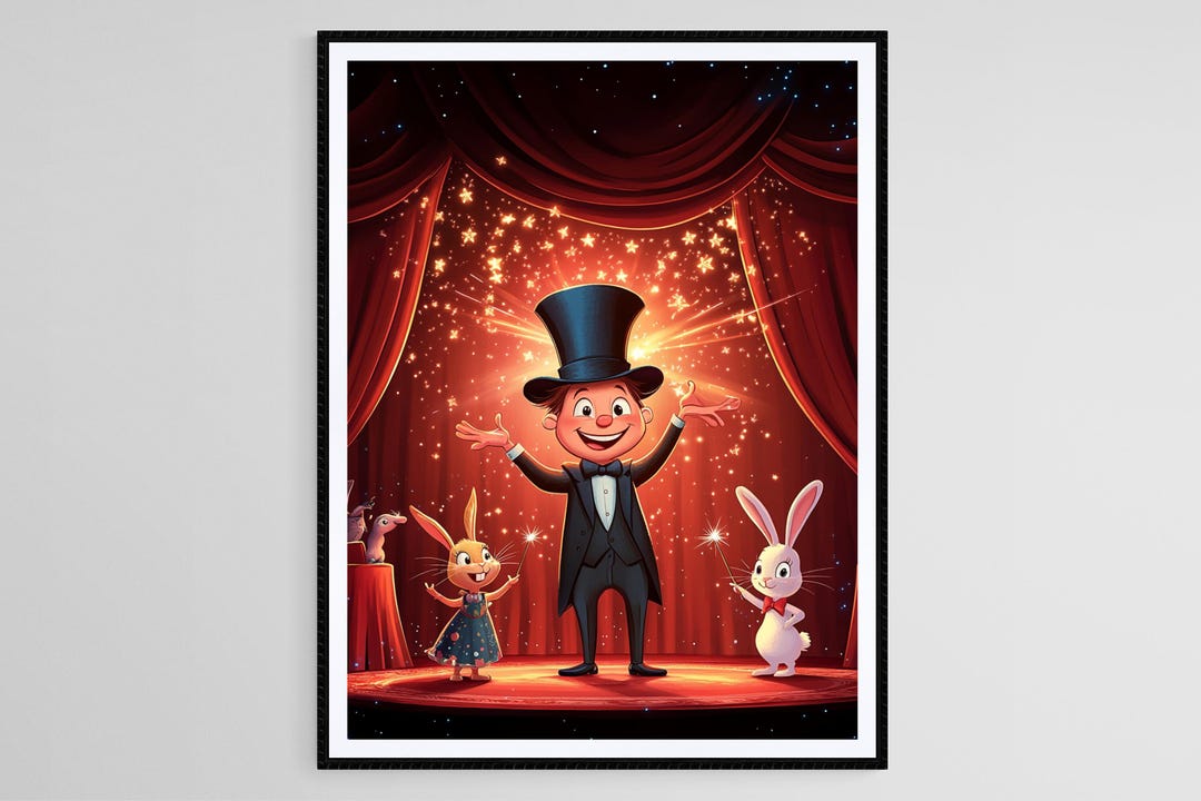 Magician and Bunnies, Cute Circus Stage Art Print, Whimsical Children's ...