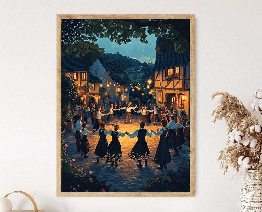 Breton Fest-noz Dance Art Print, French Folk Festival, Traditional ...