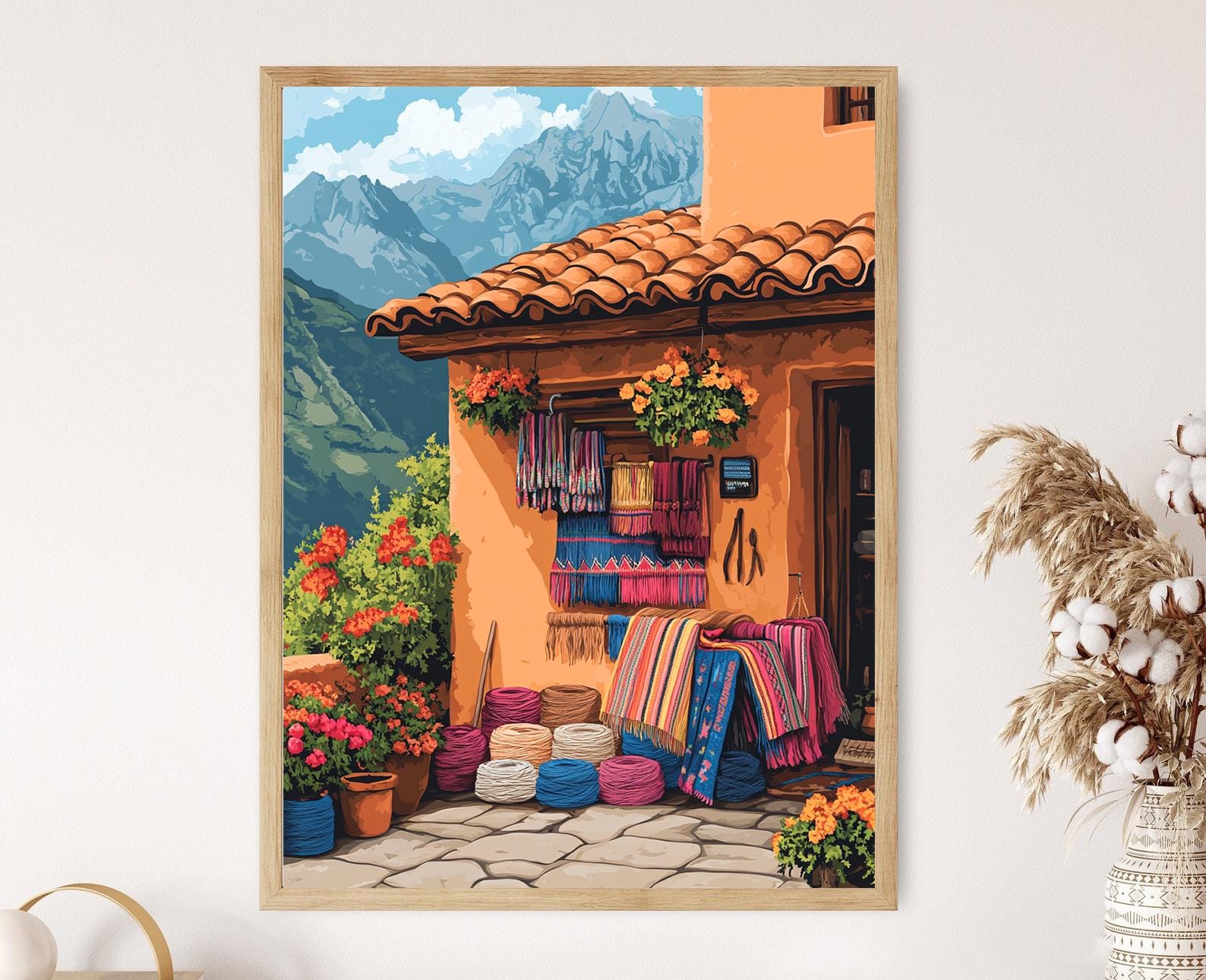 Cusco Peru Wool Corner Poster, Andean Yarn Stall Fine Print, Village ...