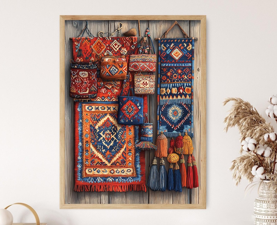 Afghan Textile Art Print, Handwoven Kilim and Tribal Embroidery ...
