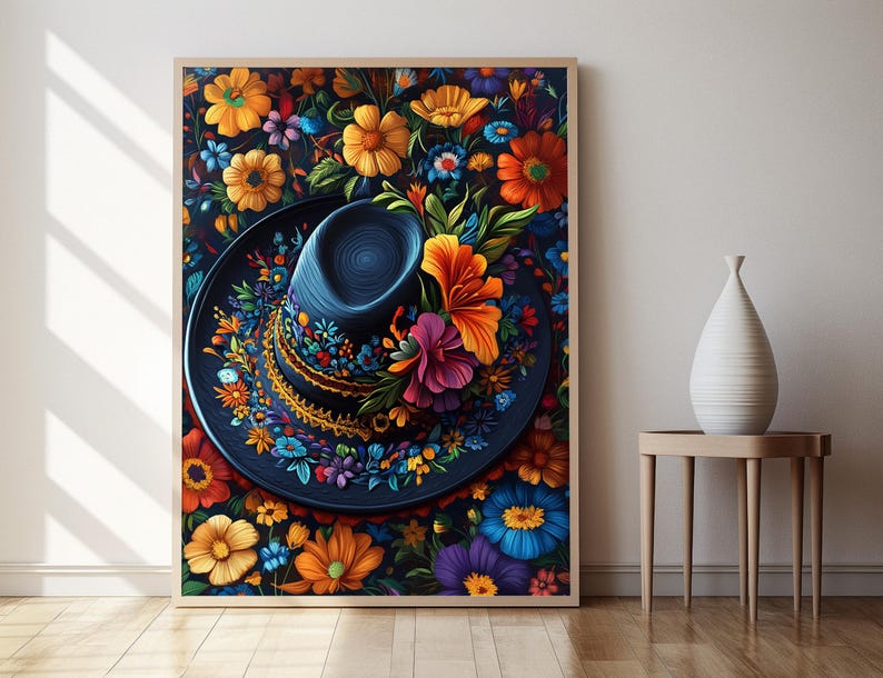 Mexican Sombrero Art Print, Embroidered Hat With Floral Patterns - Etsy