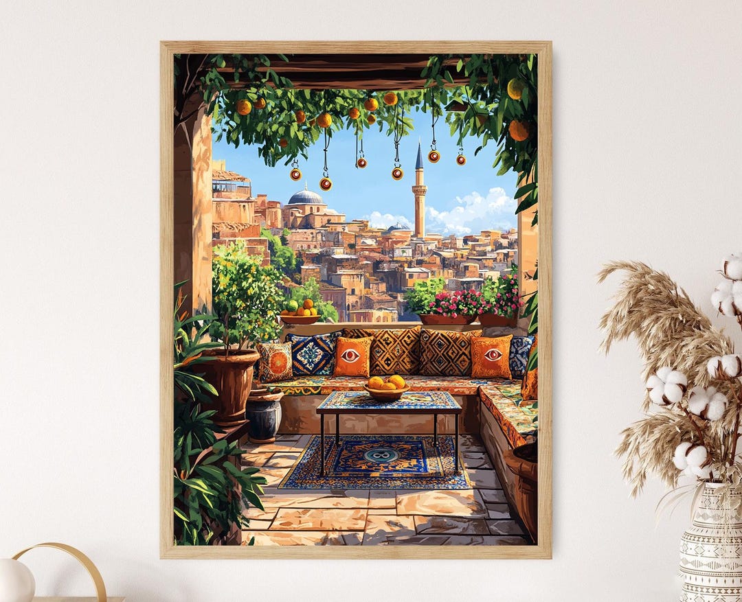Istanbul Rooftop Patio Print, Vibrant Turkiye Poster - Etsy