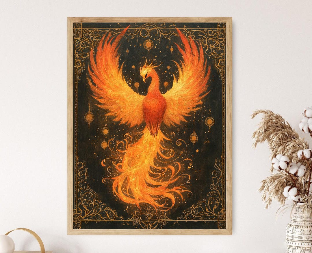 Phoenix Rising, Medieval Bestiary, Illuminated Manuscript Art Print - Etsy