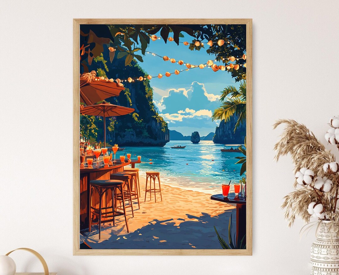 El Nido Beach Bar Art Print, Filipino Island Escape - Etsy