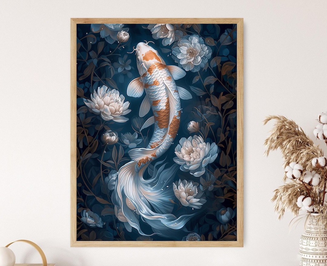 Koi Fish Japanese Art Print, Hand-painted Watercolor Canvas - Etsy