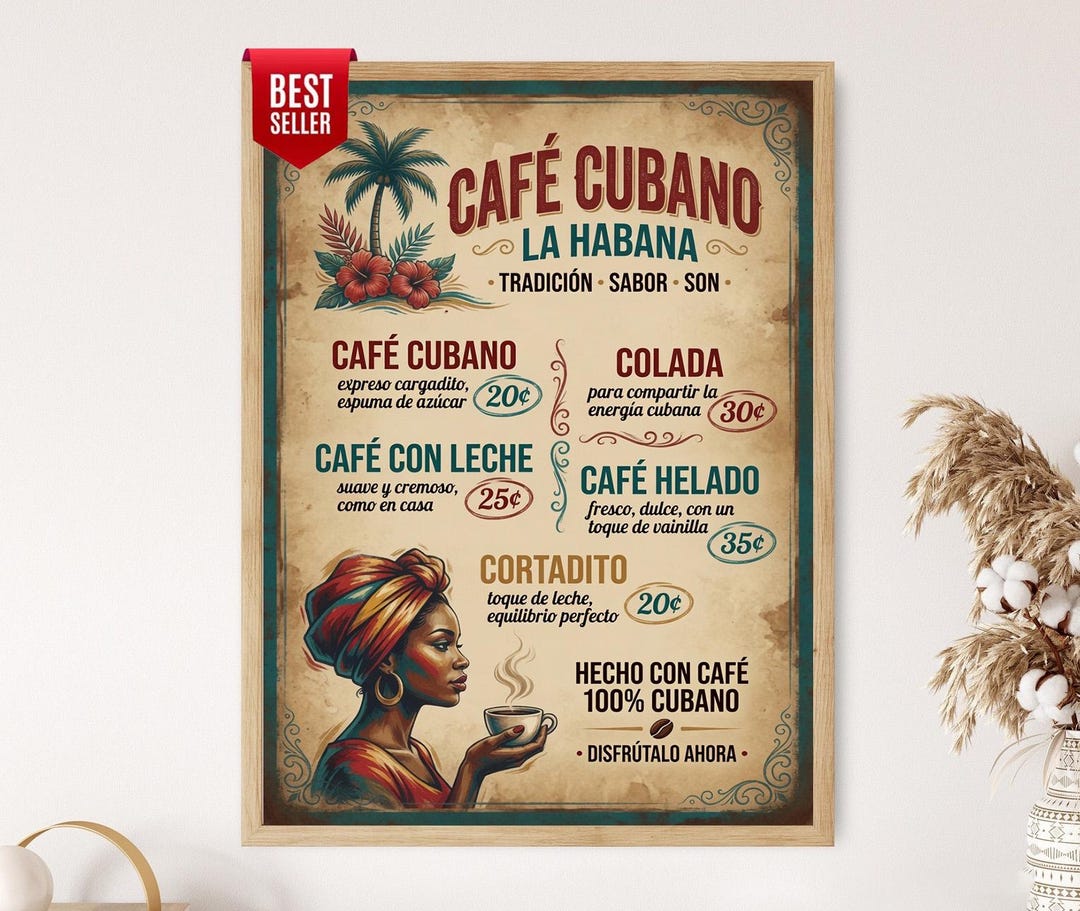 Cuban Café Menu Poster - Coffee & Cuban Classics Chart Wall Art Print ...