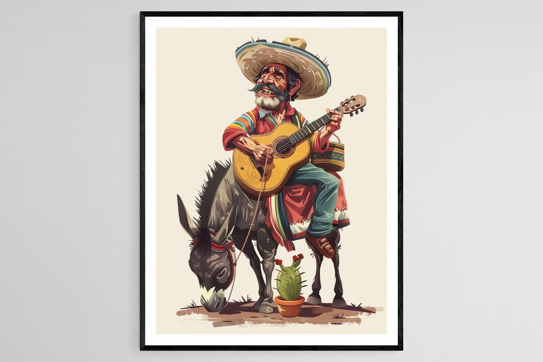 Mexican Mariachi Art Print, Colorful Poster for Fiesta Celebration ...