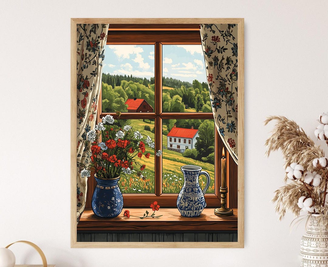 Swedish Cottage Window Illustration, Hallandssöm Embroidered Curtain ...