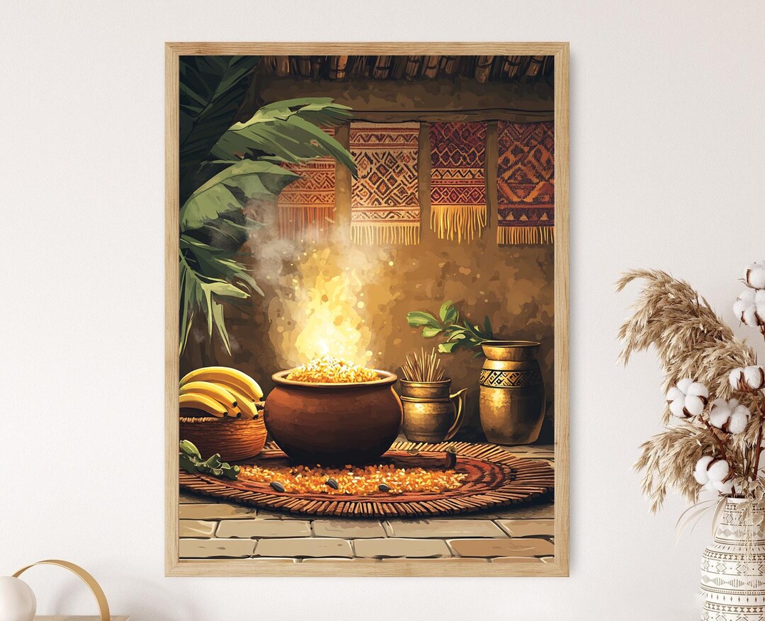 Somali Rustic Kitchen Art Print, Traditional Cooking Scene, Bariis ...