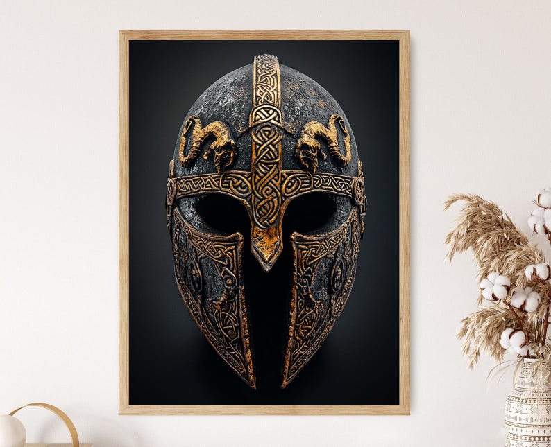 Celtic Warrior Helmet Art Print, Knotwork Animal Motifs - Etsy