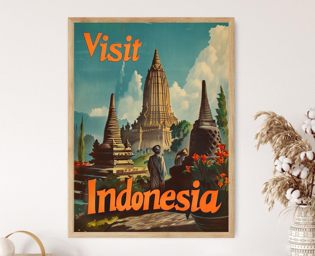 Vintage Indonesia Travel Poster: Retro Exotic Destination Wall Art - Etsy