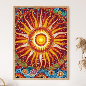 Australian Aboriginal Sun and Earth Art Print, Indigenous Dot Painting ...