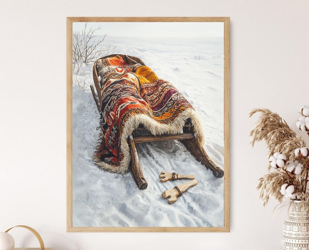 Arctic Reindeer Hide Sled With Carved Bone Compass Fine Art Print - Etsy