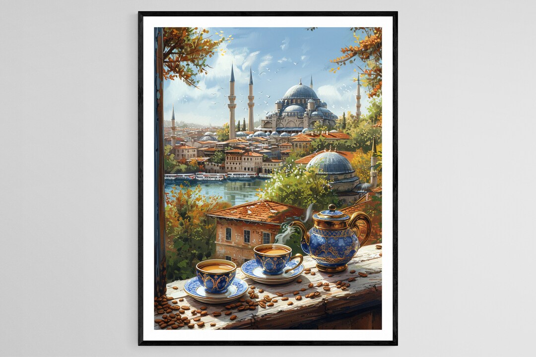 Traditional Turkish Coffee Set Print, Intricate Artwork, Ornate Cups - Etsy