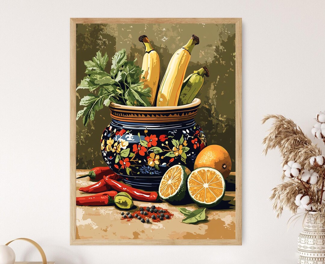 Puerto Rican Ceramic Paila With Plantain Design Art Print, Caribbean ...