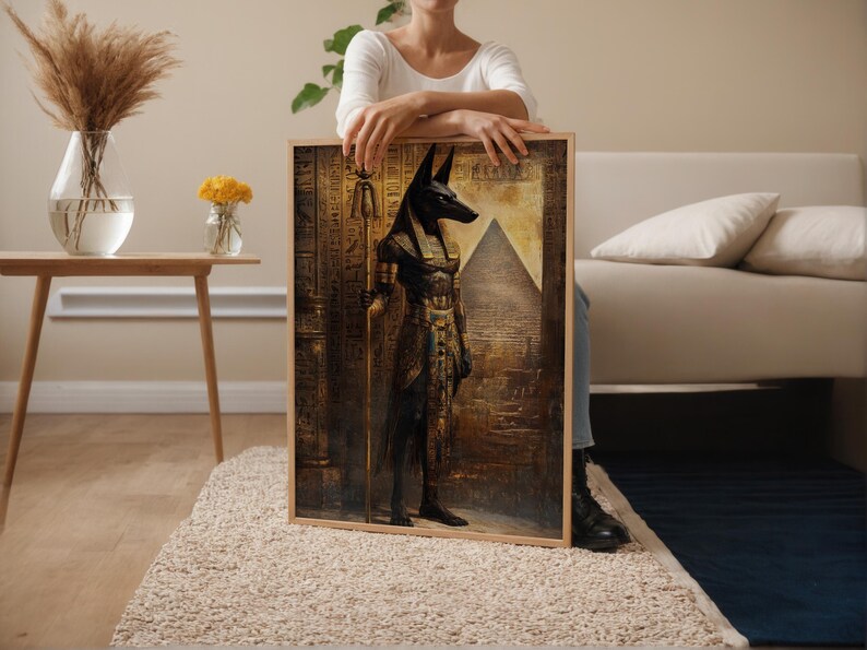 Anubis Art Print: Egyptian God of Afterlife, Glowing Temple ...