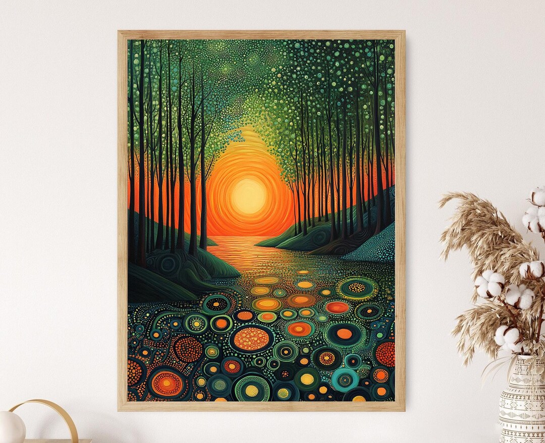 Rolling Green Hills, Yayoi Kusama Dot Illustration, Pointillism Nature ...