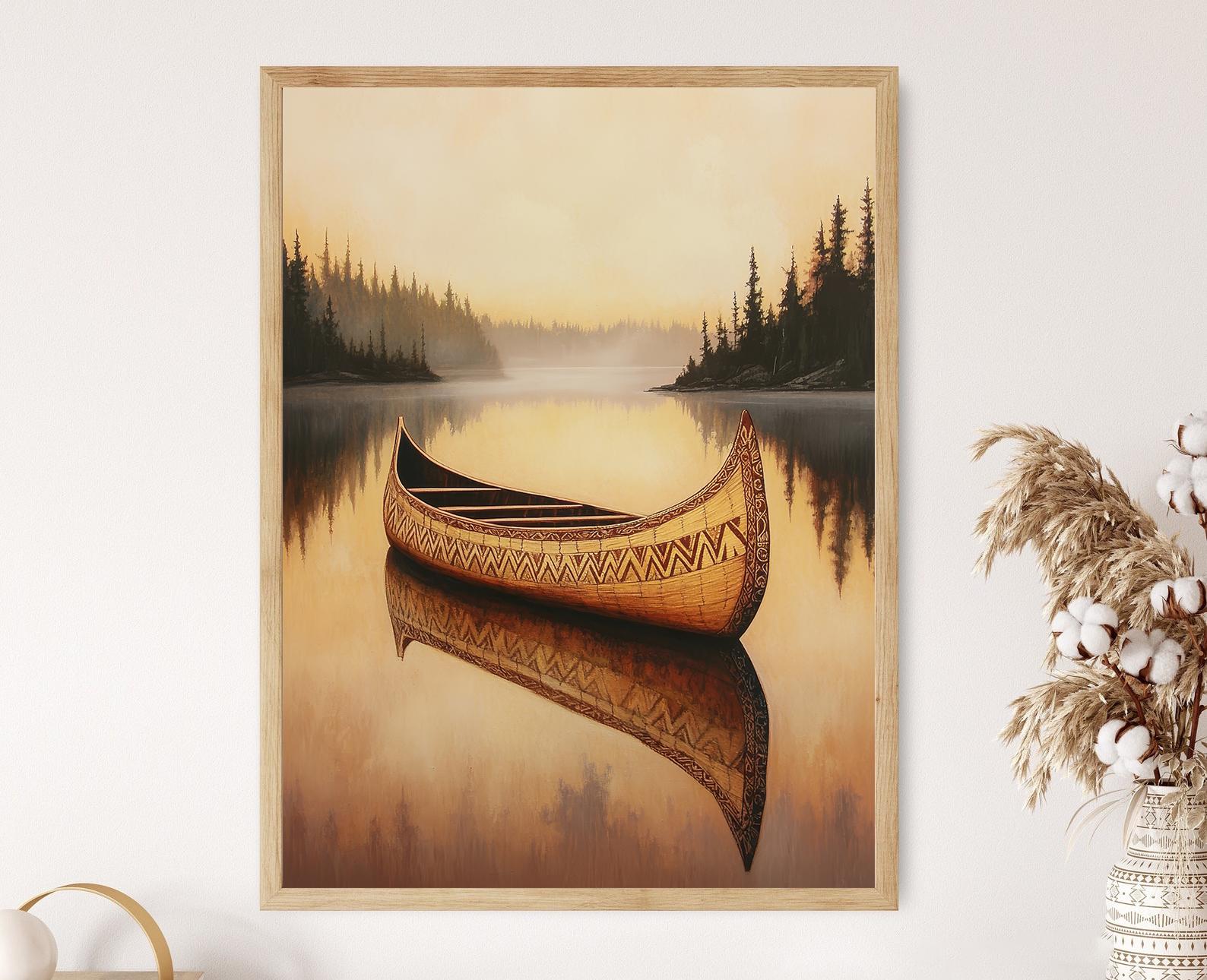 Ojibwe Birchbark Canoe Art Print: Native American Lake Scene - Etsy