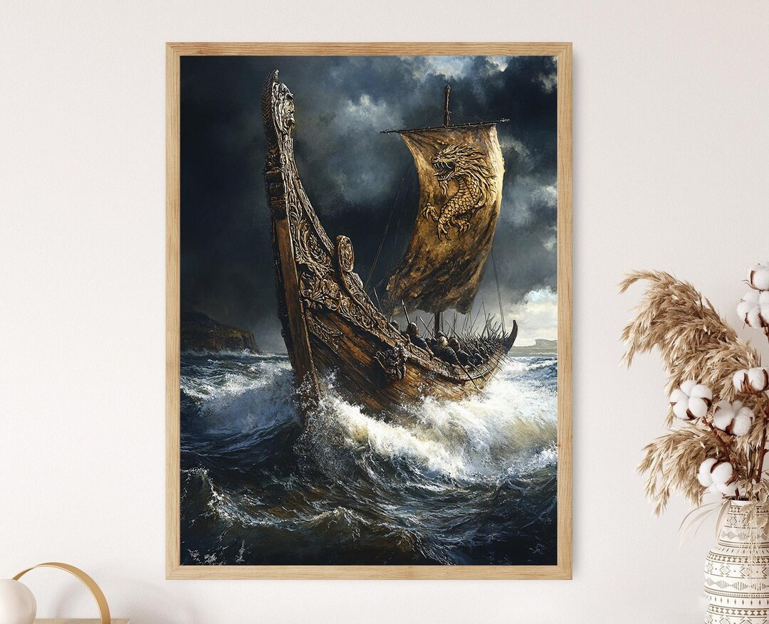 Anglo-saxon Longship, Viking Age Seafaring, Historical Maritime Art ...
