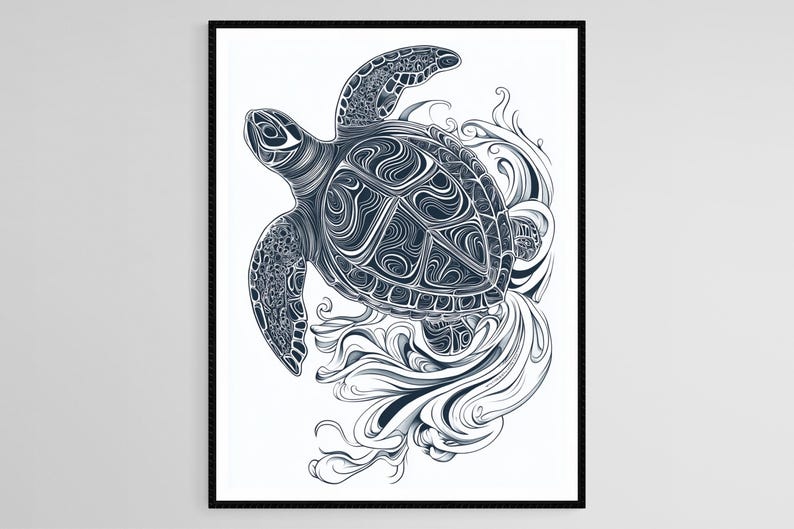 Haida Sea Turtle Art Print, Formline Style, Ocean Waves and Kelp ...