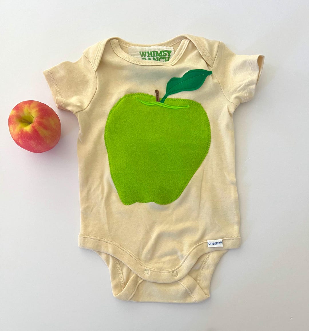 Farm Fresh Apple Onesie | Handmade Plush Fleece Applique, 100% Cotton ...