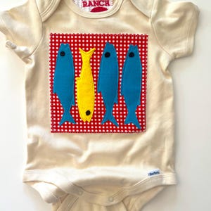 Sardine Fish Onesie-natural Cotton- Hand Appliqued -gender Neutral ...