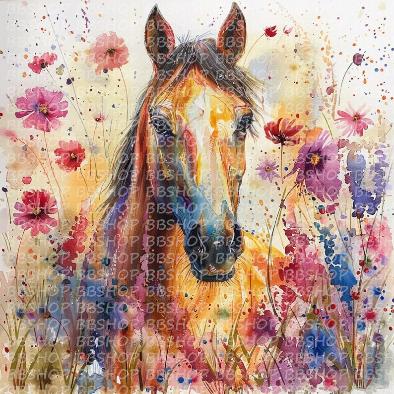 8 imágenes prediseñadas de caballos coloridos, Descarga digital ...