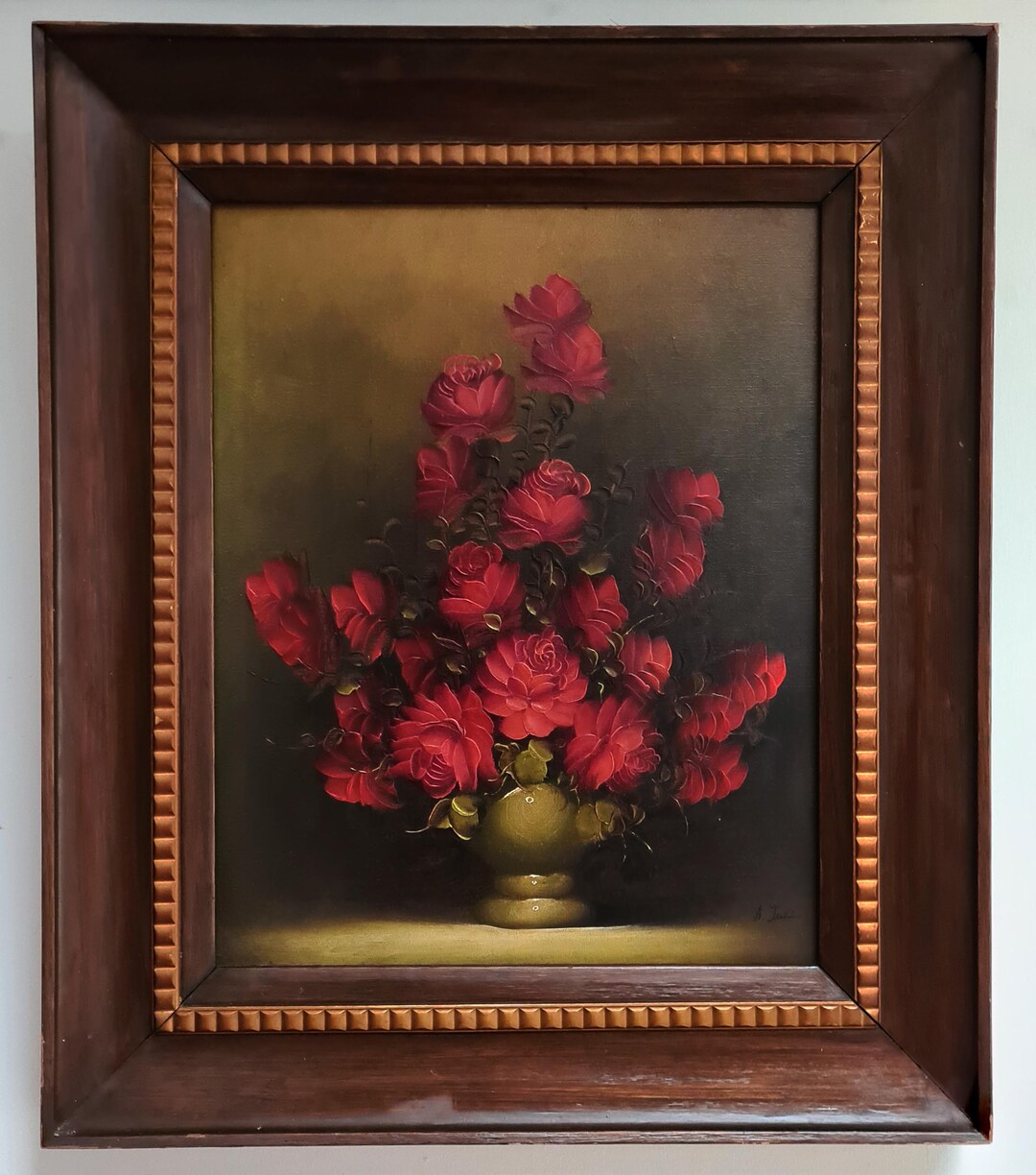 Vintage Ann Julia Rant Oil Painting on Canvas 68 Cm Rose Flowers Still ...