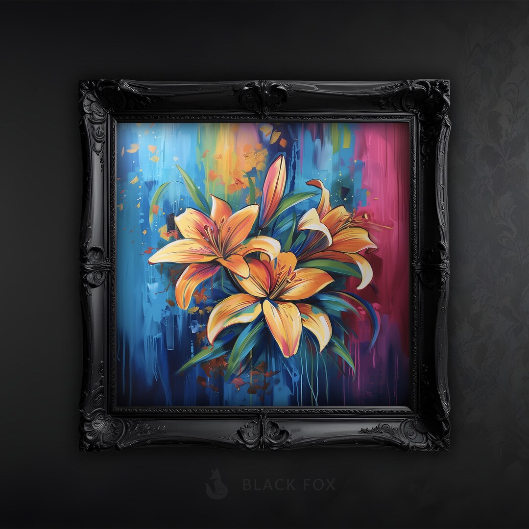 Yellow Lilies Wall Art, Vibrant Flower Art, Drip Painting, Flower ...