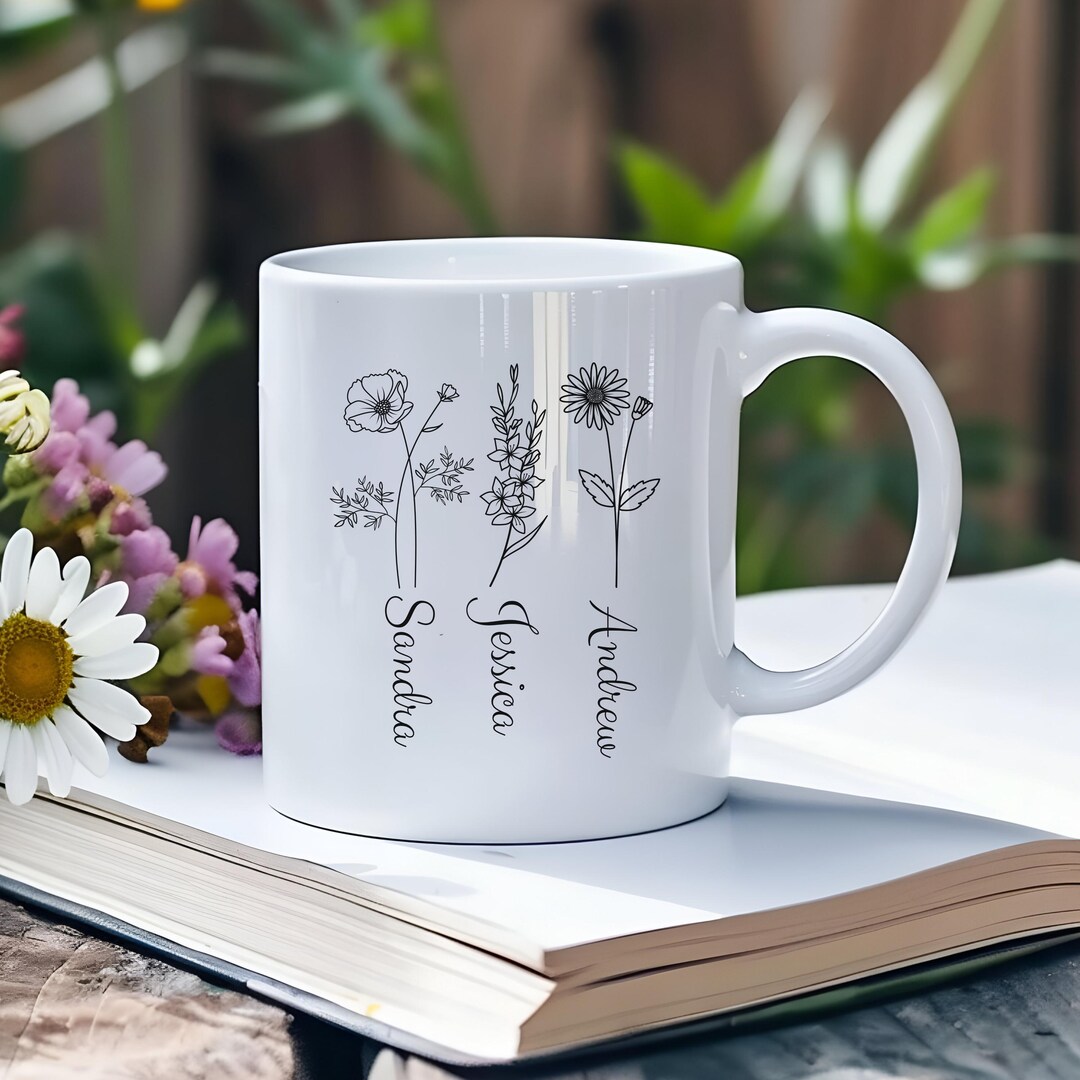 Personalized Birth Month Flower Cup With Names Personable Nameful Mug ...