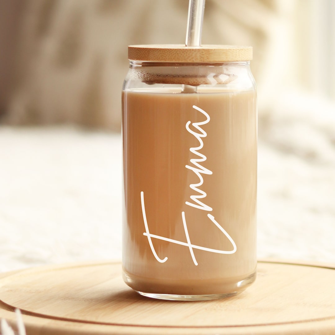 Personalized Iced Coffee Glass Cup, Icedcoffee Canglass Lover Gift ...