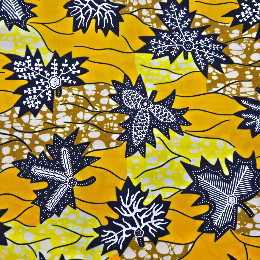 Vlisco Super Wax Fabric 100% Cotton Bold Orange/ Yellow/ Navy Block ...