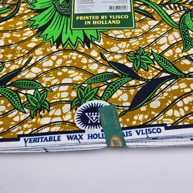 Vlisco Super Wax Fabric 100% Cotton Bold Green & Yellow Whimsical ...