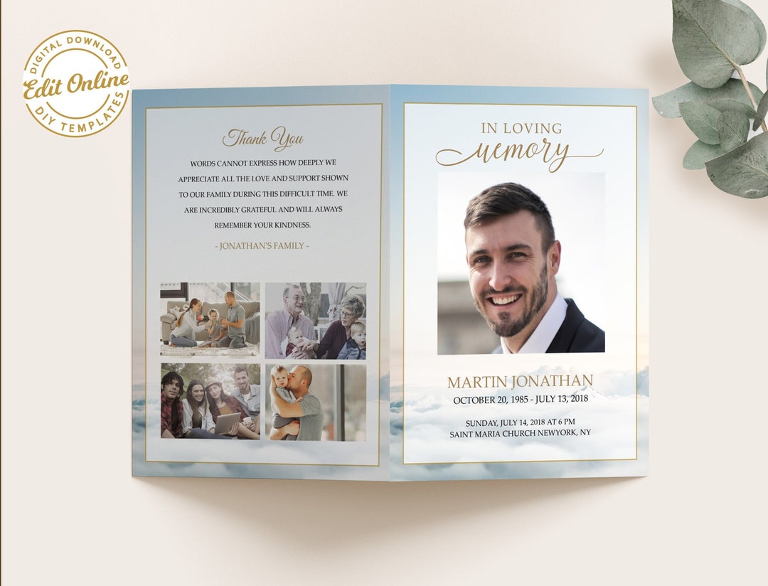 Editable Funeral Program Template, Funeral Memorial, Blue Sky Heaven ...