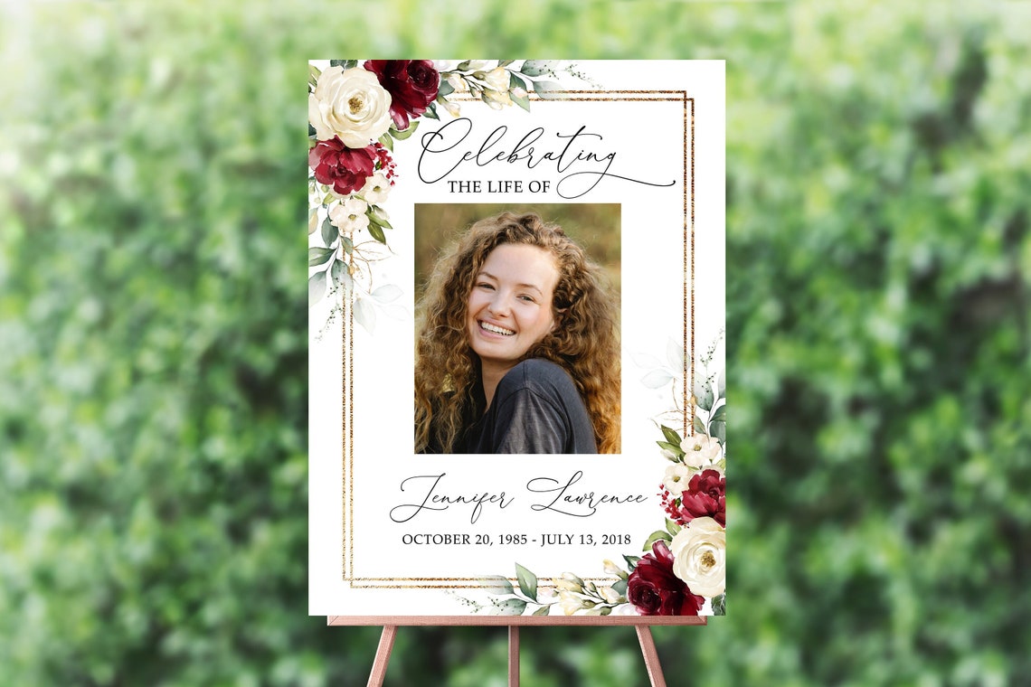 Editable Red White Roses Funeral Sign Template Memorial Service Sign ...
