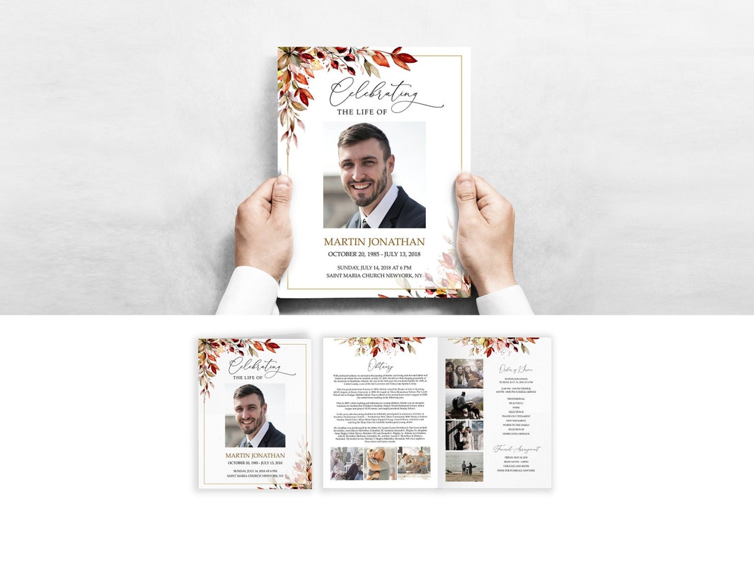 Autumn Leaves Funeral Program Template Memorial Service Program ...