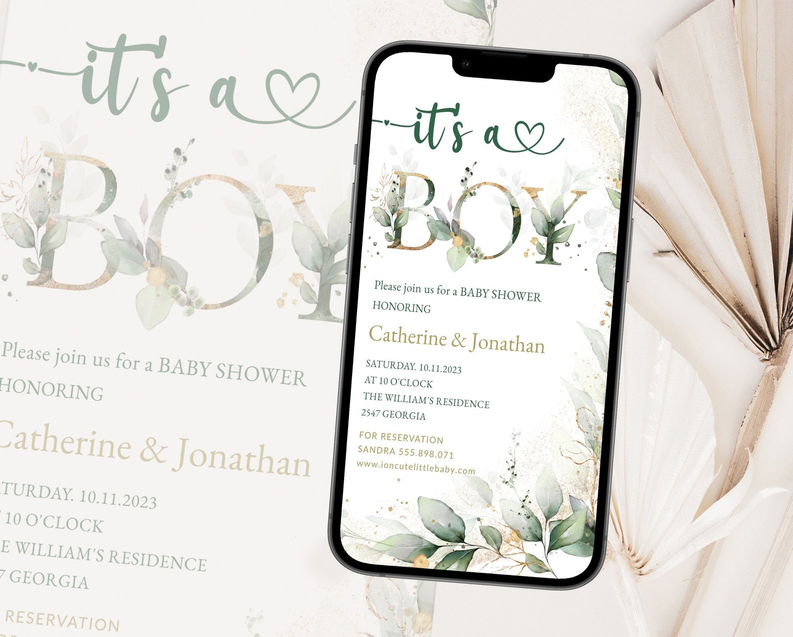 Electronic Baby Shower Invitation, Greenery Electronic Baby Shower, It ...