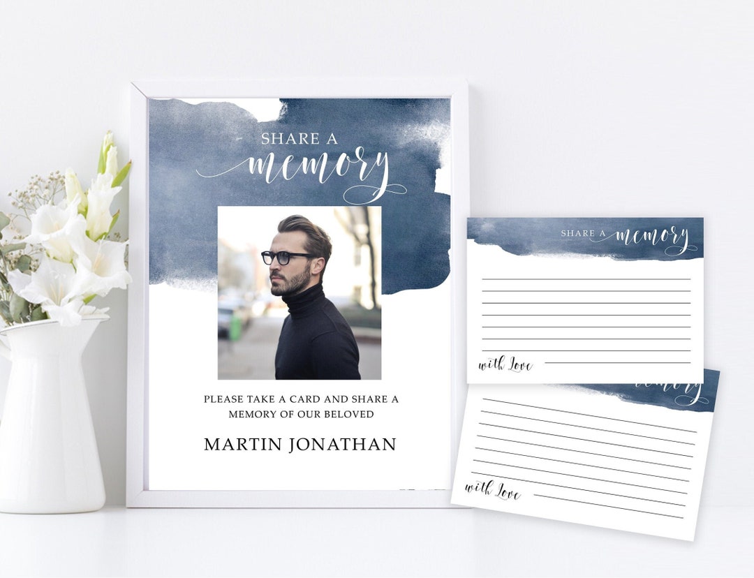 Blue Watercolor Funeral Memory Cards Funeral Memory Card Printable ...