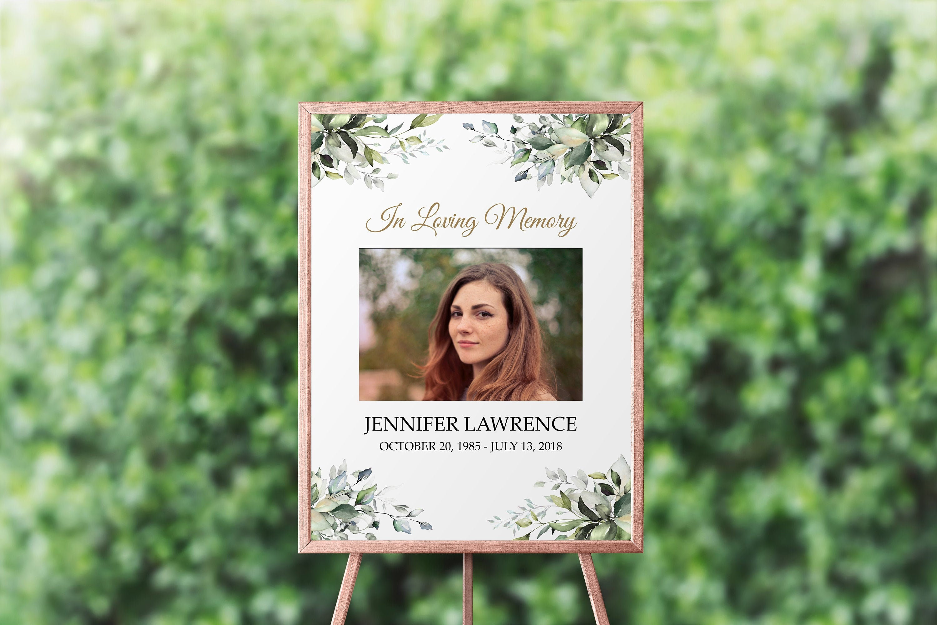 Greenery Editable Funeral Sign, Leaves Green, Memorial Service Sign ...