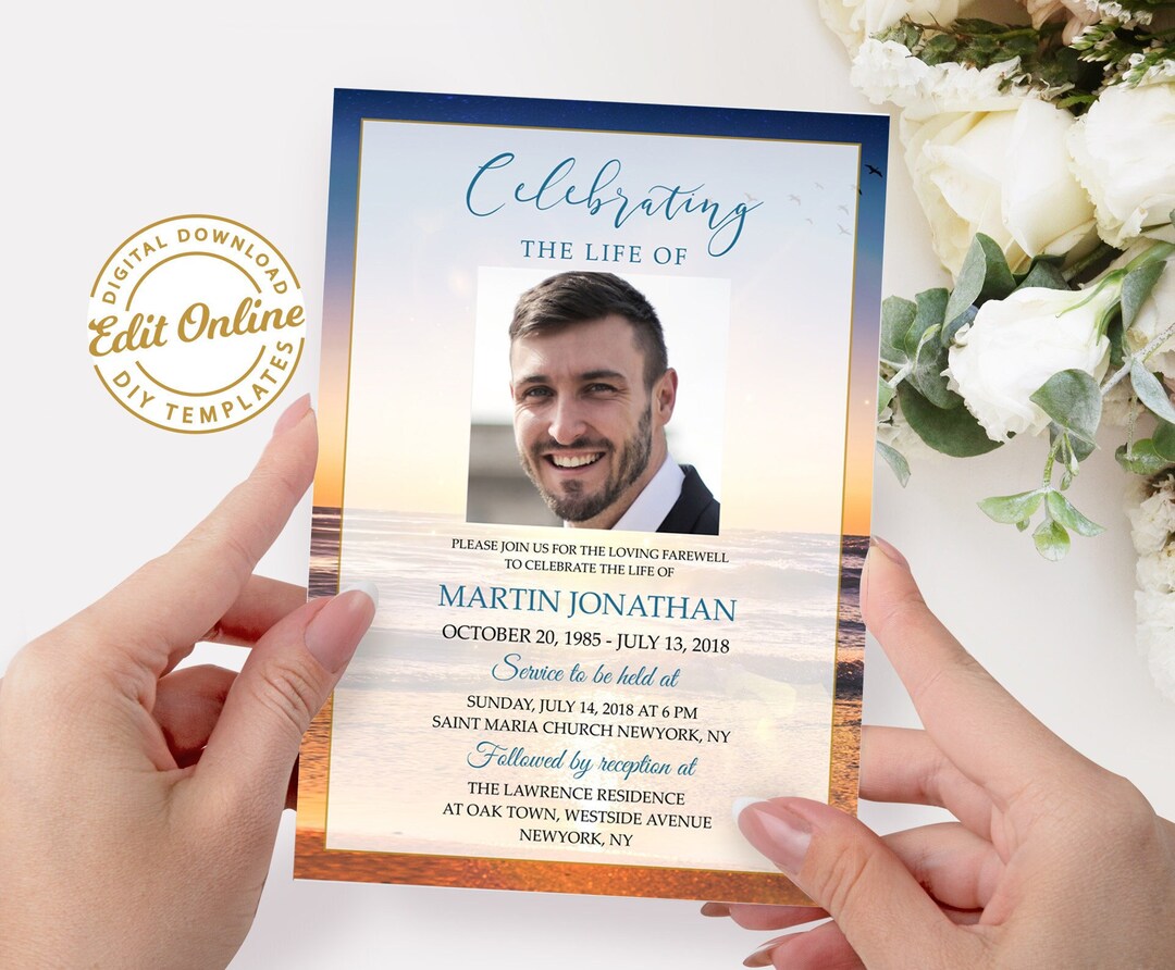Editable Funeral Invitation Funeral Announcement Template for Men Beach ...